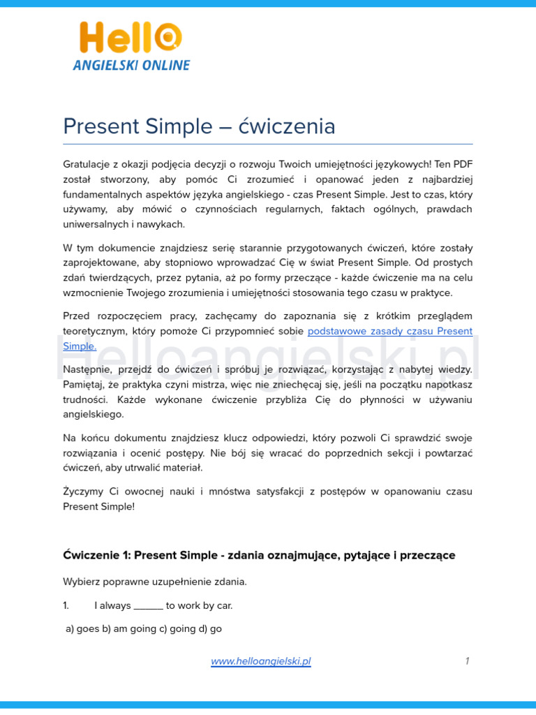 Present Simple Cwiczenia PDF | PDF