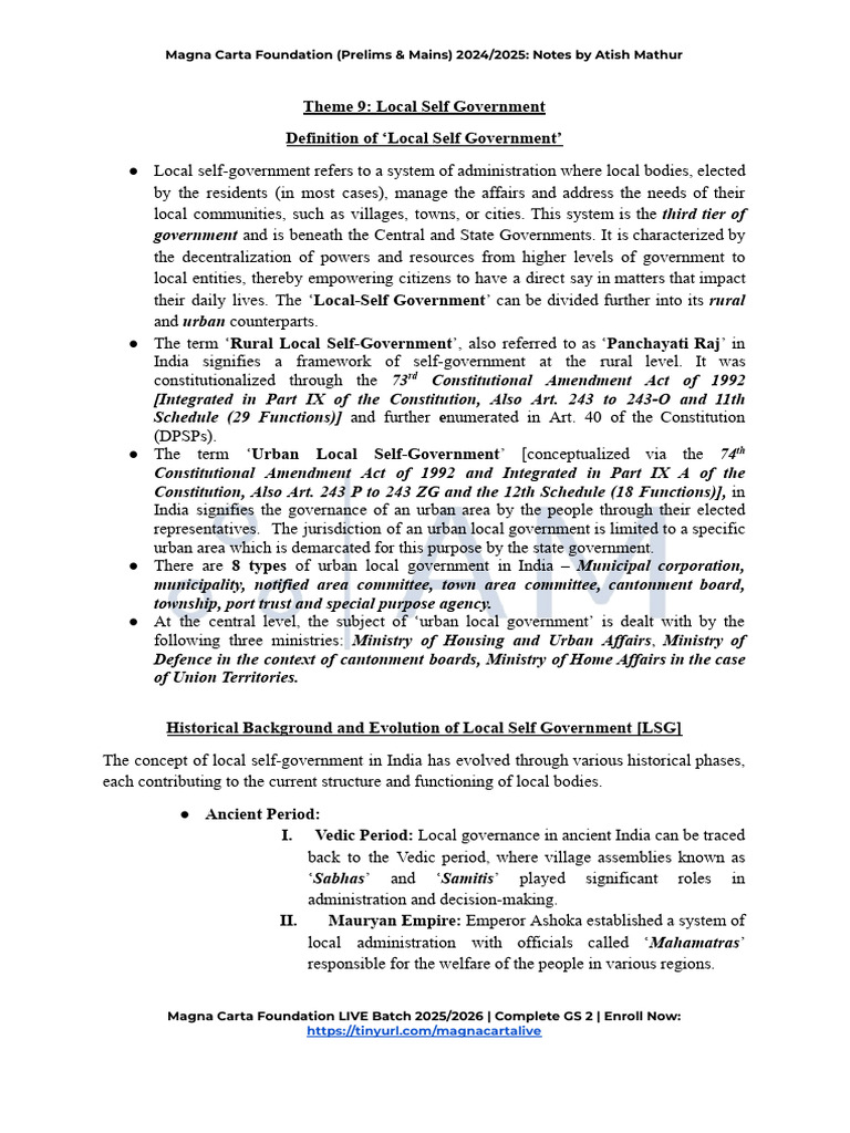 Local Self Government in India Overview | PDF | Government Of India ...