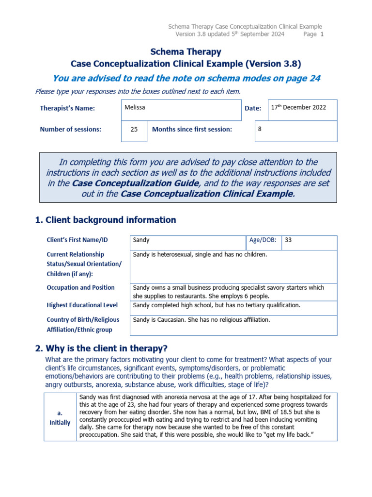 Schema Therapy Case Conceptualization | PDF | Schema (Psychology ...