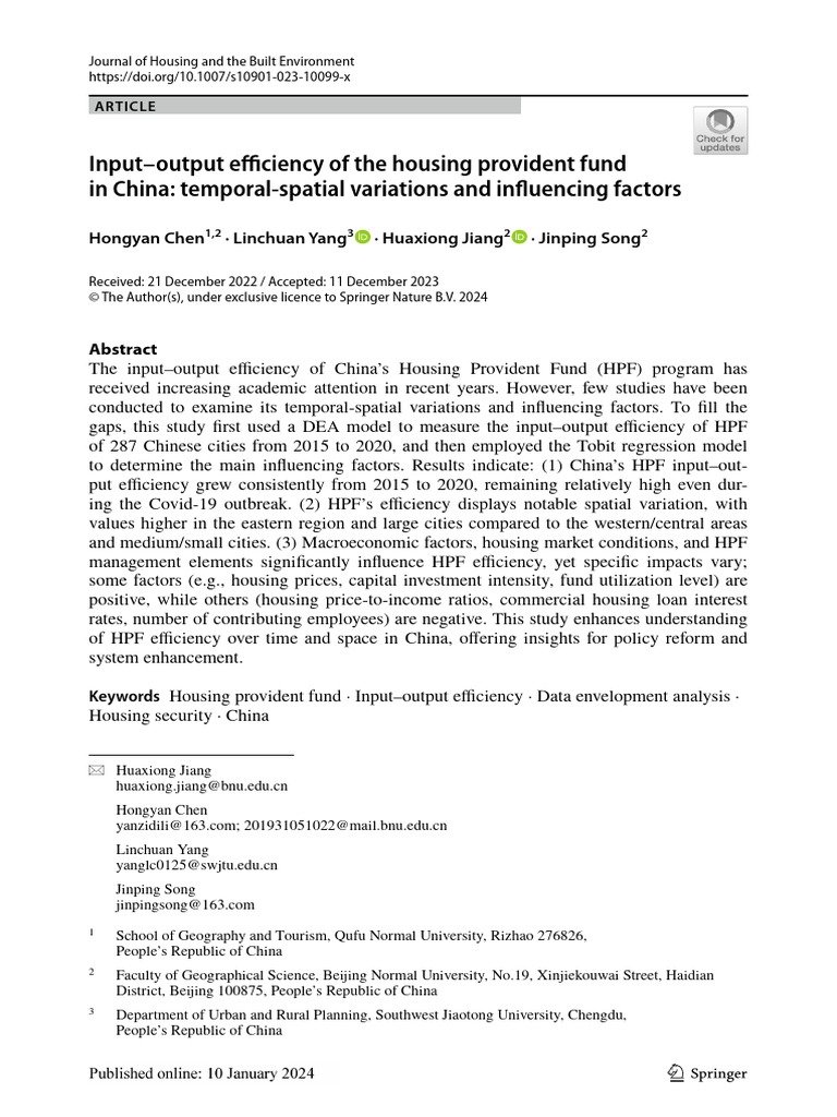 Input-Output Efficiency of The Housing Provident Fund | PDF ...