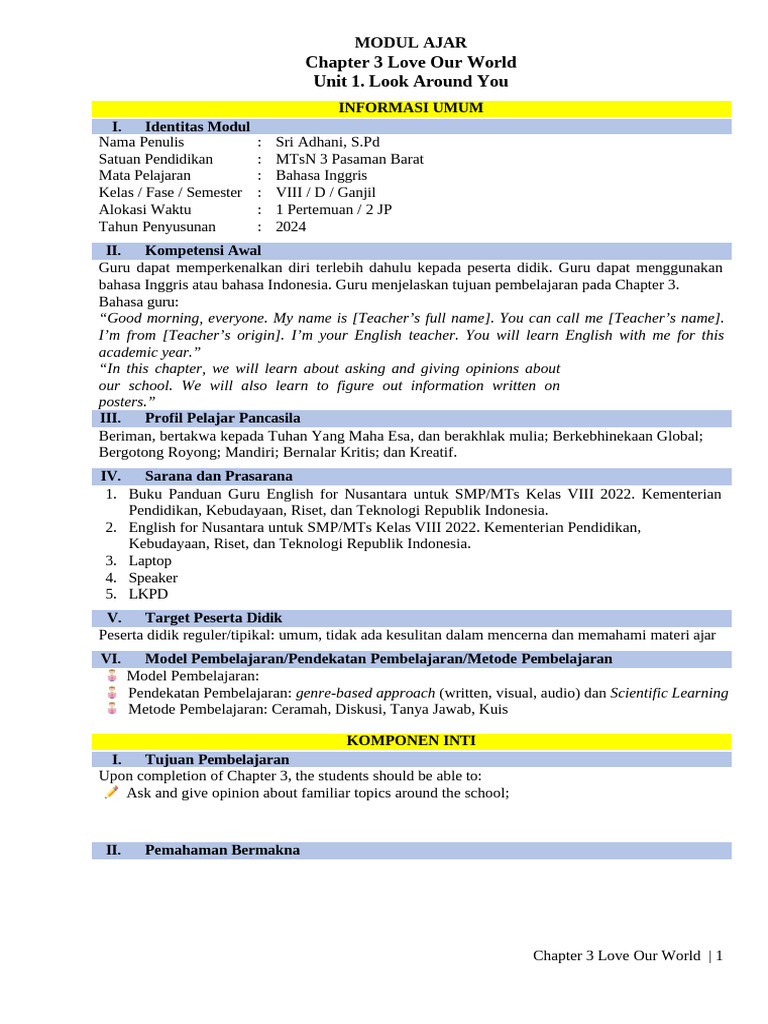 MODUL AJAR CHAPTER 3 Unit 1 | PDF | Karier & Perkembangan