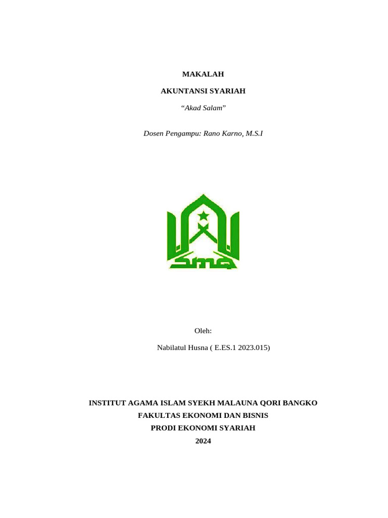 Akad Salam dalam Akuntansi Syariah | PDF
