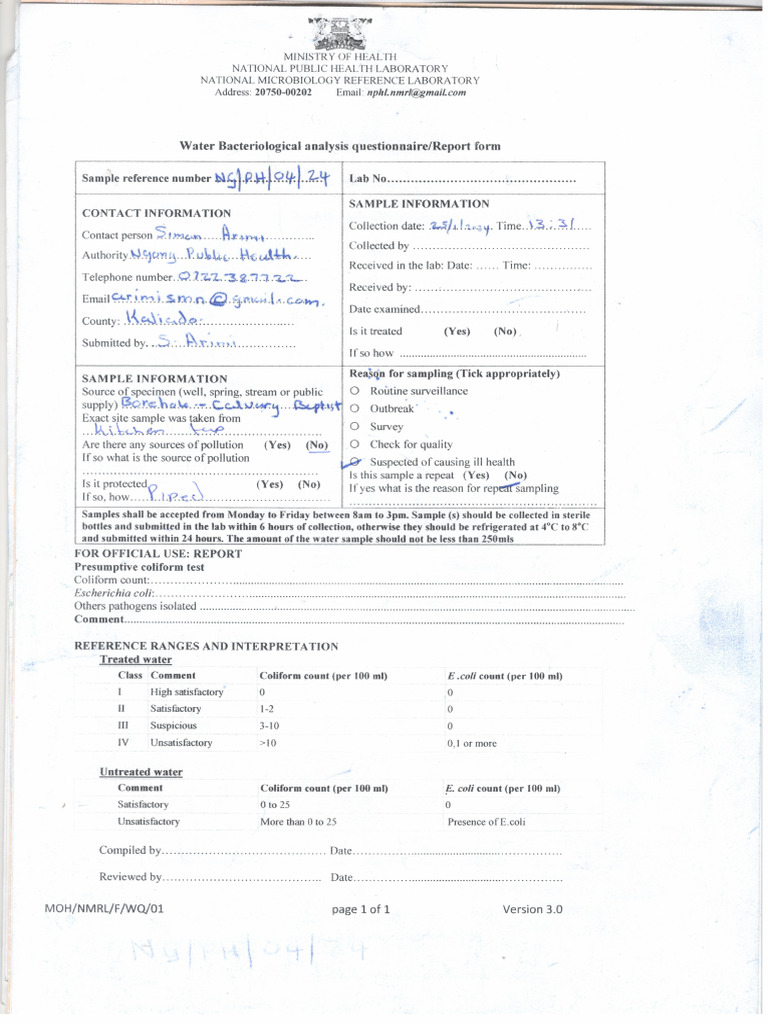 Water Sampling Form | PDF