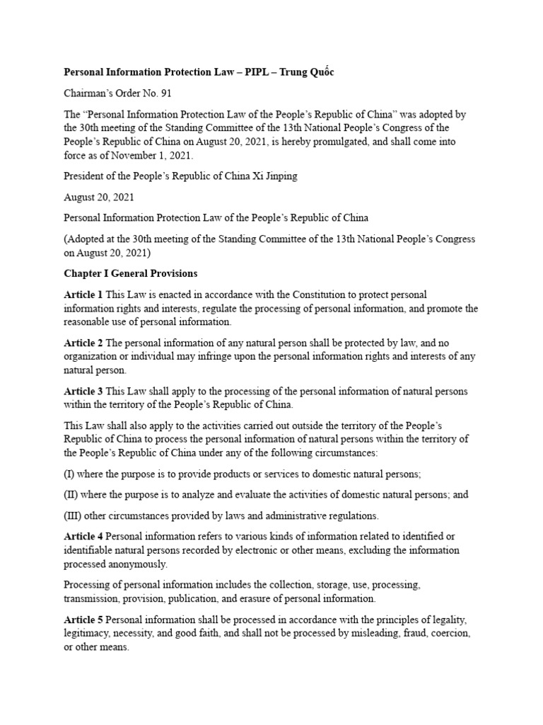 China Personal Information Protection Law | PDF | Consent | Legal Liability