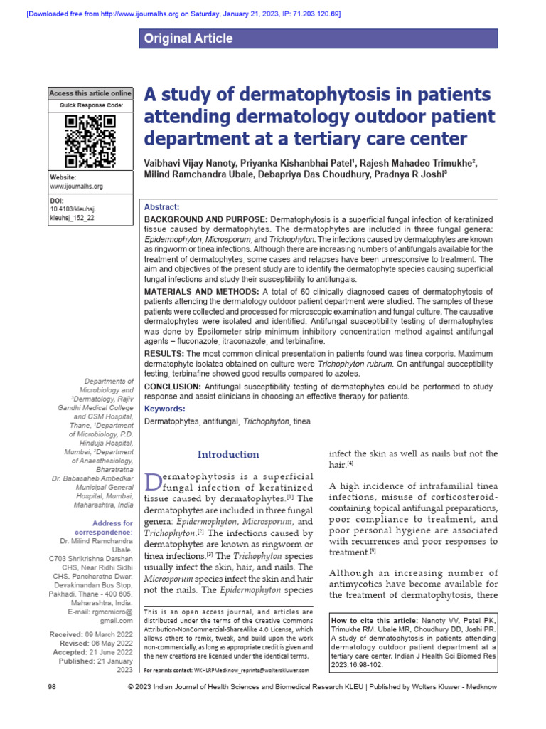 Antifungal Susceptibility in Dermatophytosis | PDF | Mycology | Fungus