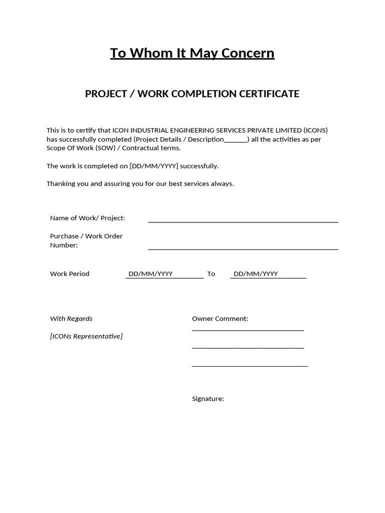 Project Completion Template | PDF
