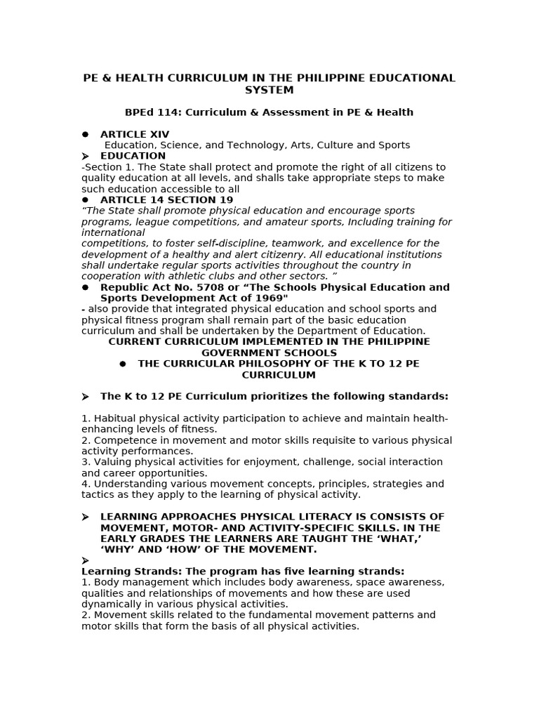Bped 114 - Notes | PDF | Physical Education | Curriculum