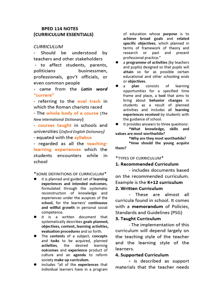 Bped 114 Notes | PDF | Curriculum | Physical Education