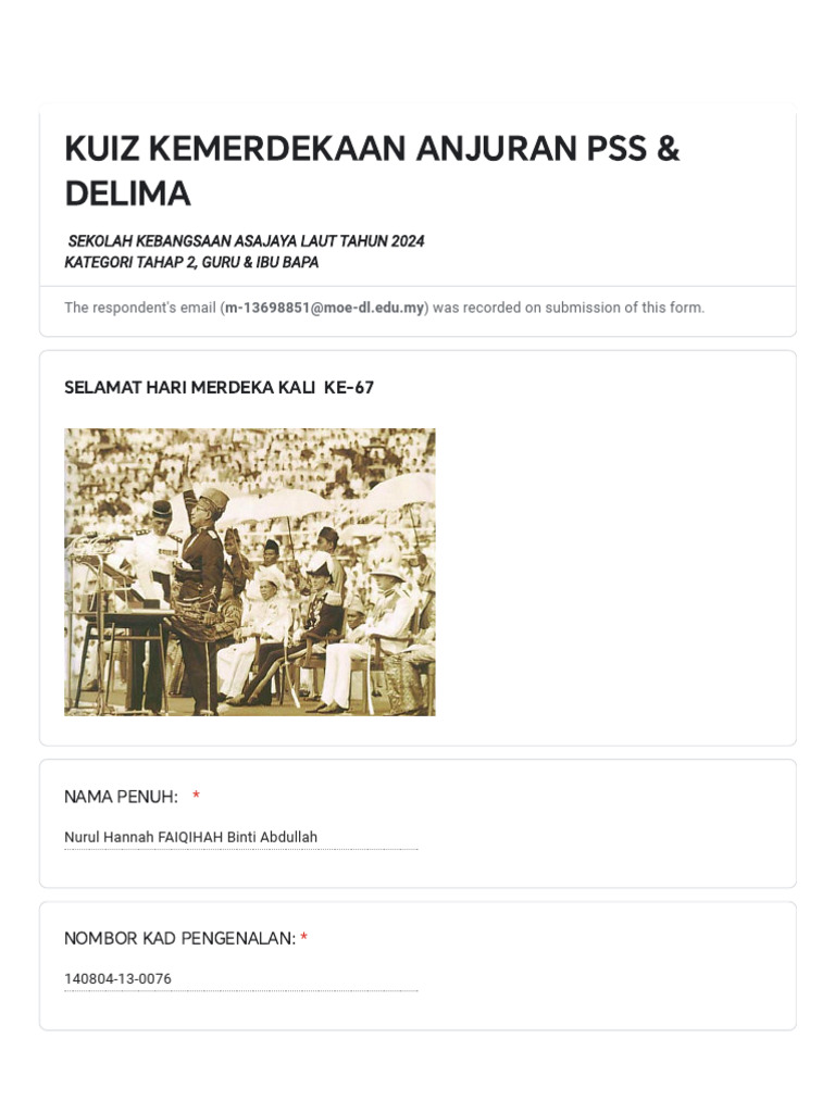 Kuiz Kemerdekaan Tahap 2 - Guru - Ibu Bapa 2024 - Google Forms | PDF