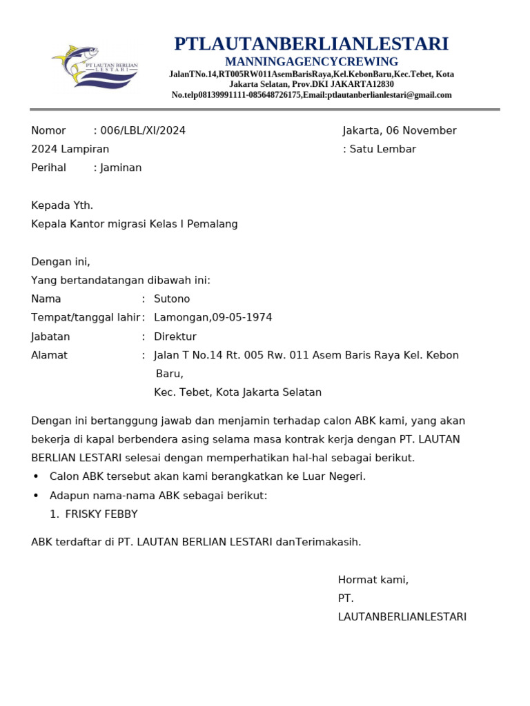 Jaminan dan Permohonan Paspor ABK | PDF