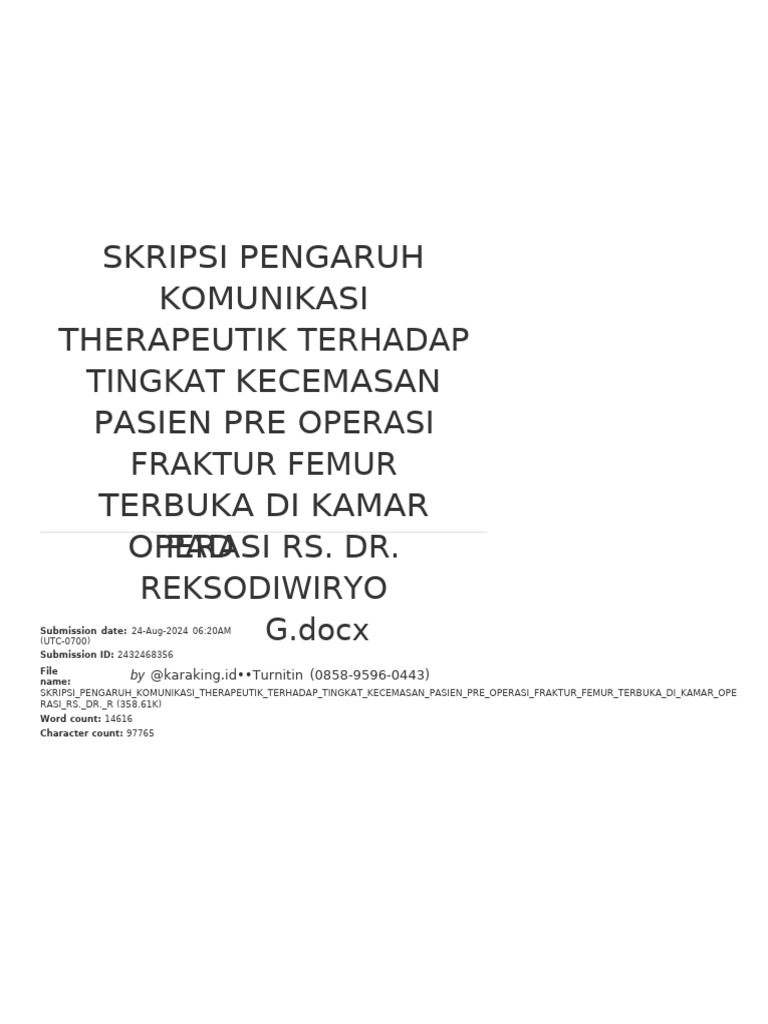 Skripsi Pengaruh Komunikasi Therapeutik Terhadap Tingkat Kecemasan ...