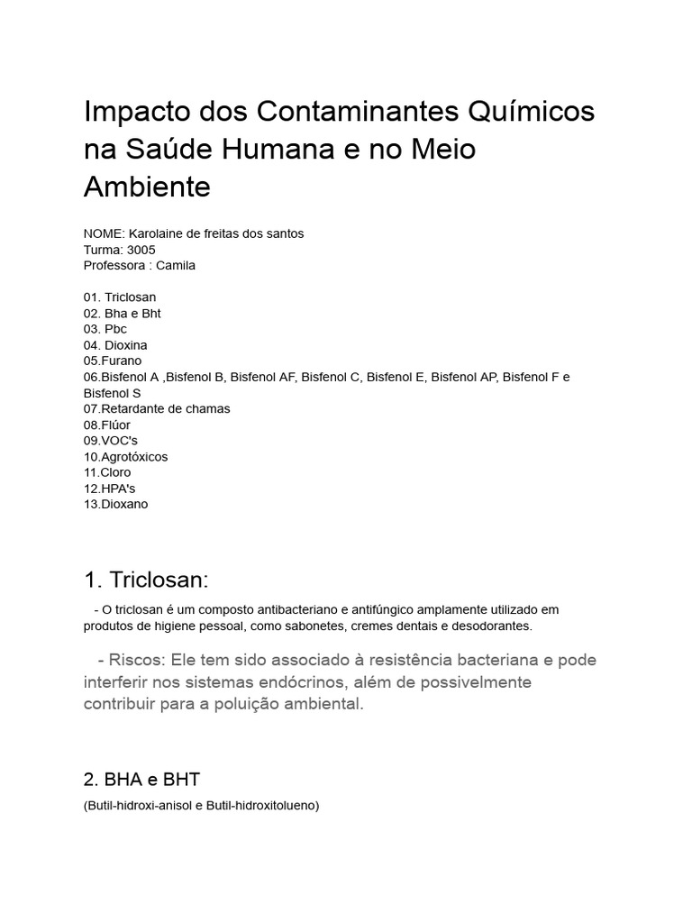 Efeitos dos Contaminantes Químicos na Saúde | PDF | Plástico
