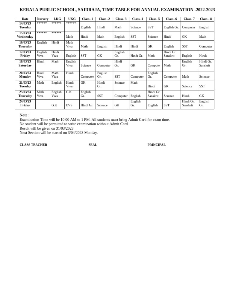 Time Table 2022-23 | PDF