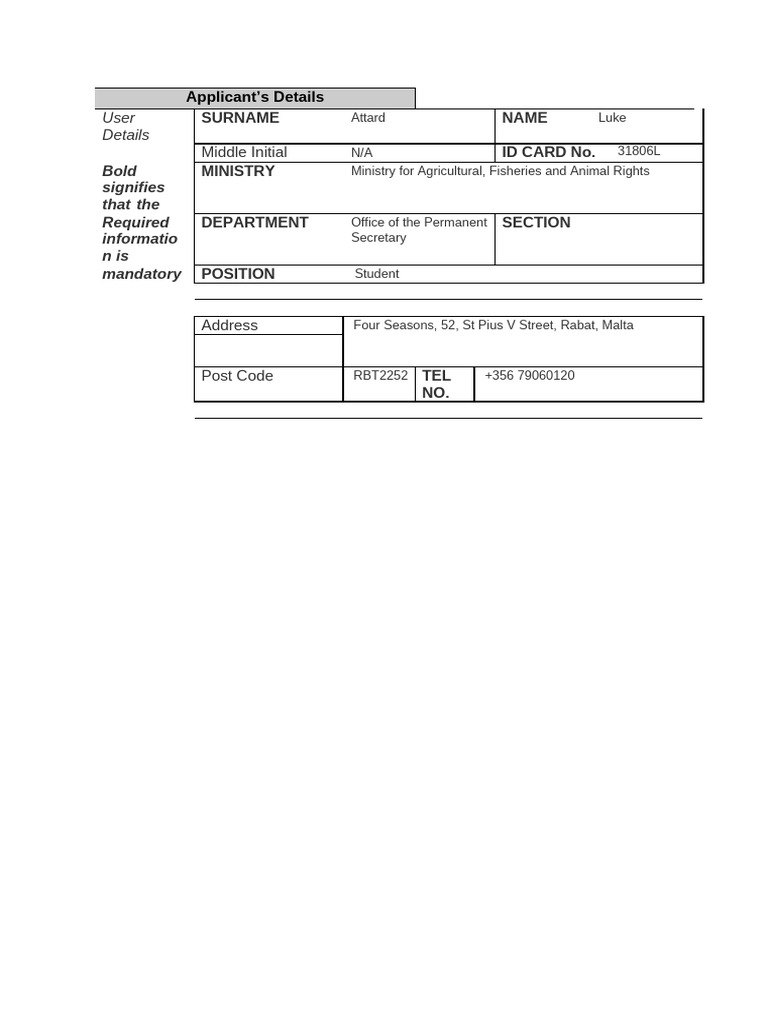 Applicant Details for Ministry Position | PDF