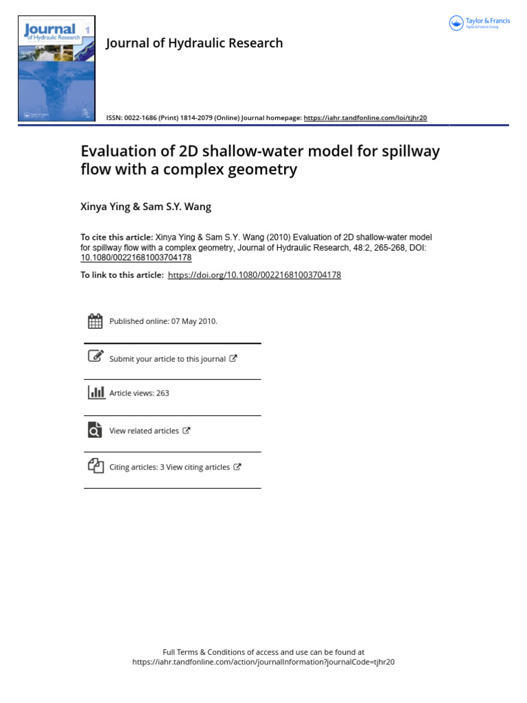 2010 - Ying & Wang - Evaluation of 2D Shallow-Water Model For Spillway Flow With Complex ...