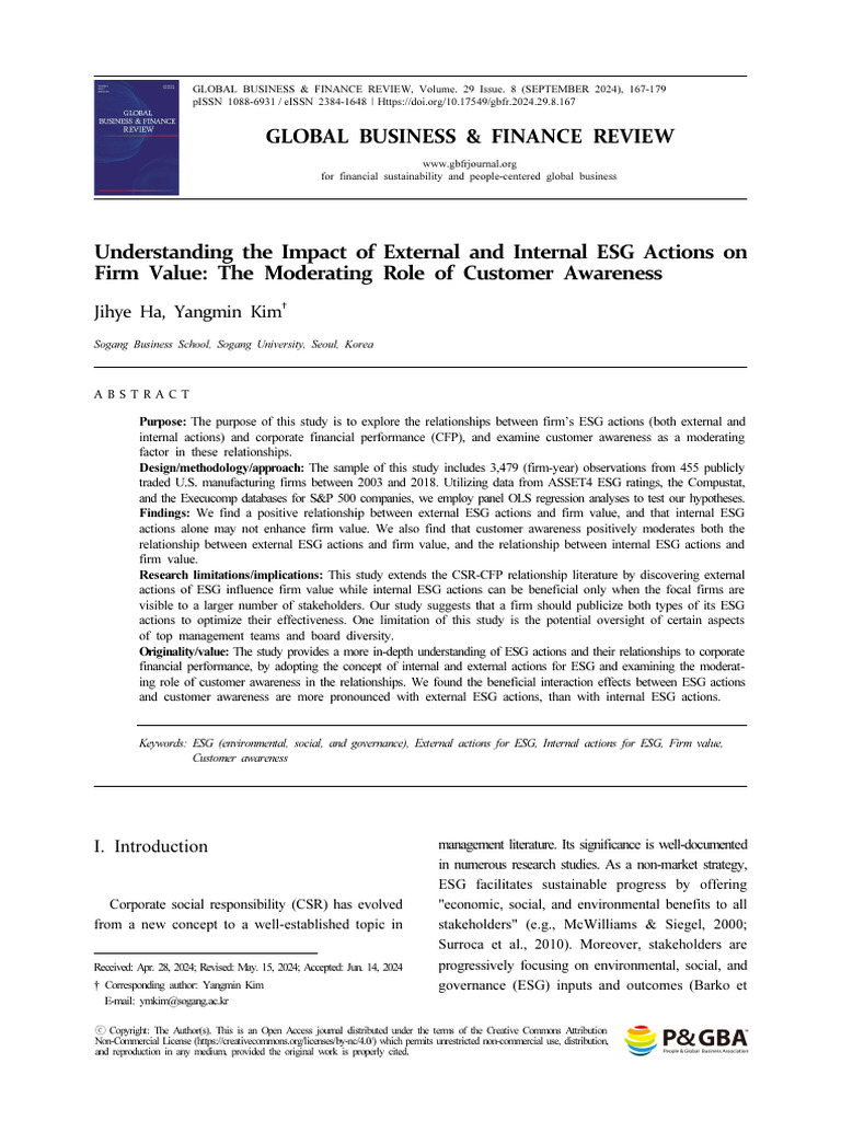 Understanding The Impact of External and Internal ESG Actions On Firm ...