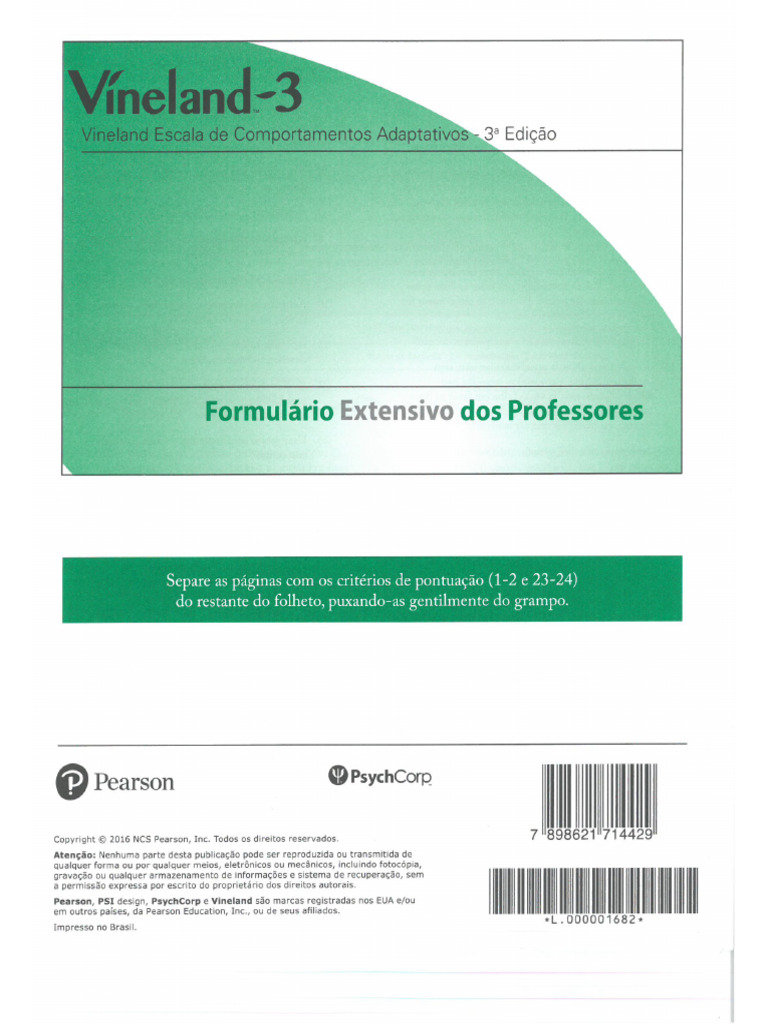 Vineland 3 - Escala de Comportamento Adaptativo - Formulário Extensivo Dos Prof | PDF