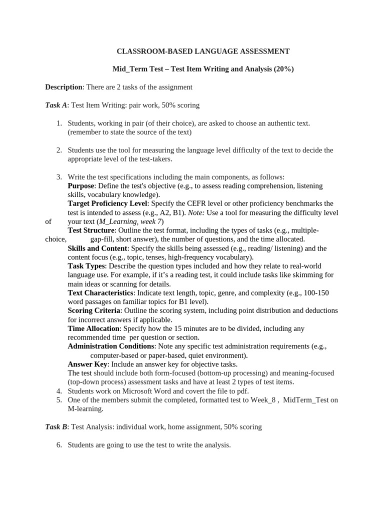 Mid Term Test Instructions | PDF | Educational Assessment | Learning