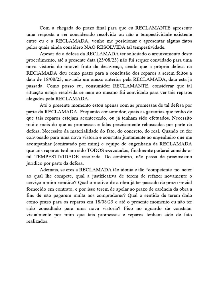 Argumentos Perante A Não Cocretude Dos Fatos. | PDF