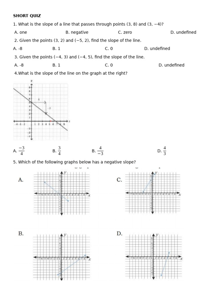 Slope Quiz: Identify Line Slopes | PDF | Teaching Methods & Materials