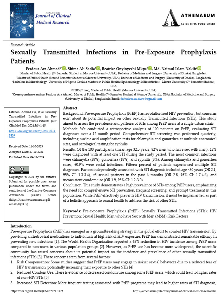 Sexually Transmitted Infections in Pre Exposure Prophylaxis Patients ...