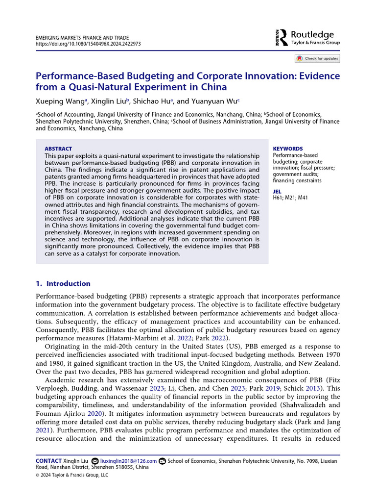 Performance-Based Budgeting and Corporate Innovation | PDF | Subsidy ...