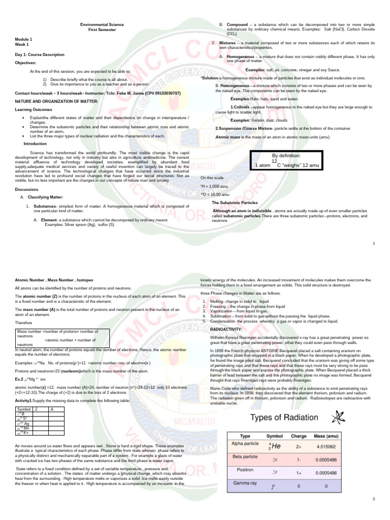 Module 1 WK1 Environmental Science | PDF | Radioactive Decay | Atoms