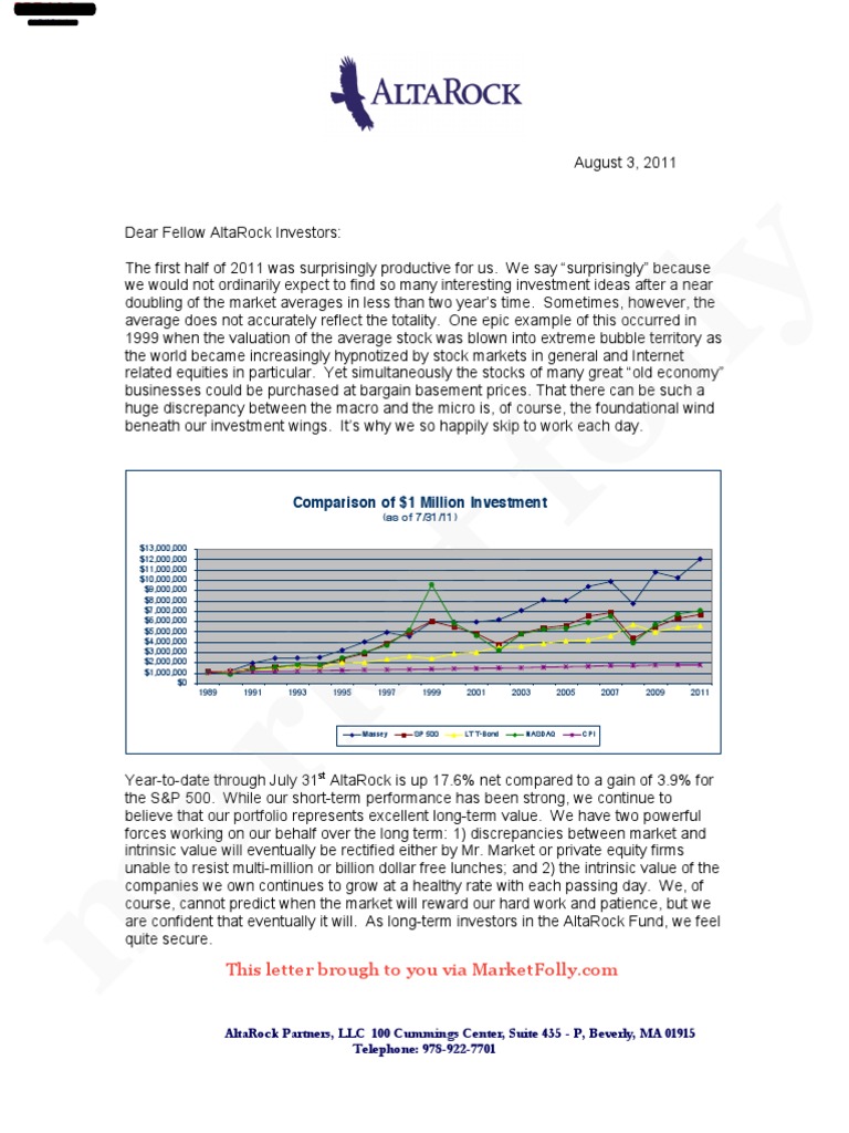AltaRock Mid 2011 Letter | Download Free PDF | Retail | Stocks