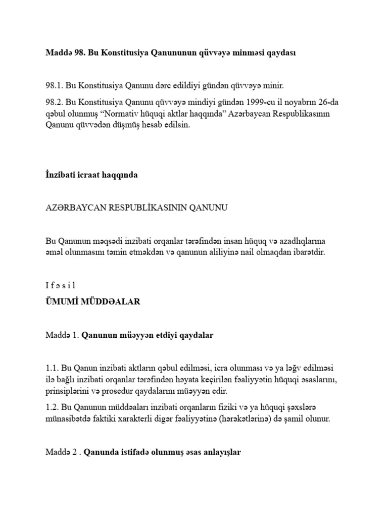 İnzibati Icraat Haqqında Qanun | PDF