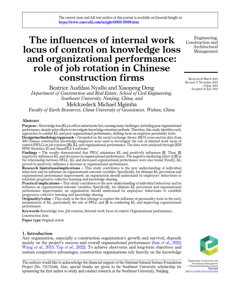 Internal Locus of Control and Knowledge Loss | PDF | Validity ...