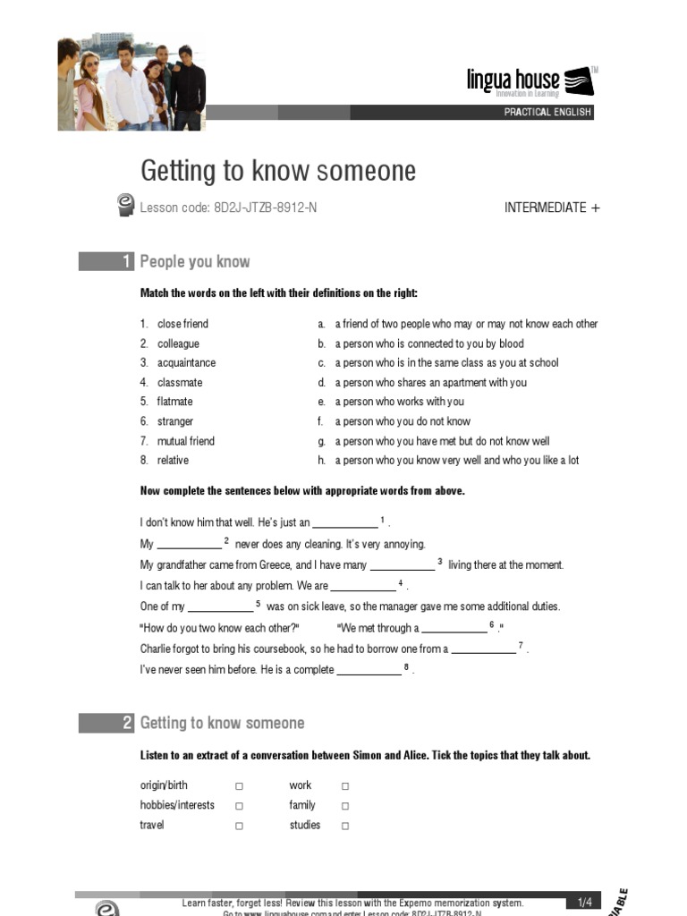 Getting To Know Someone | PDF | English Language | Cognition