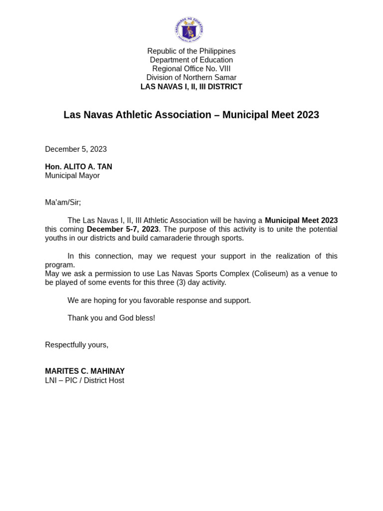Communication letter for Sports MAYOR | PDF
