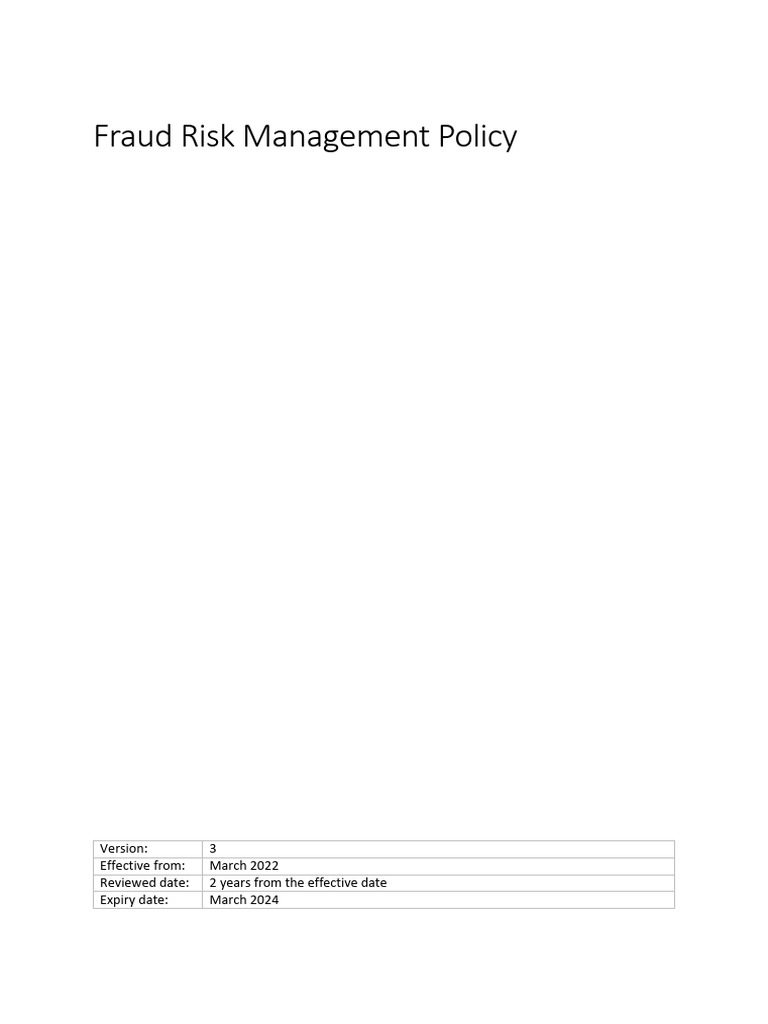 Fraud Risk Management Policy Overview | PDF | Fraud | Risk