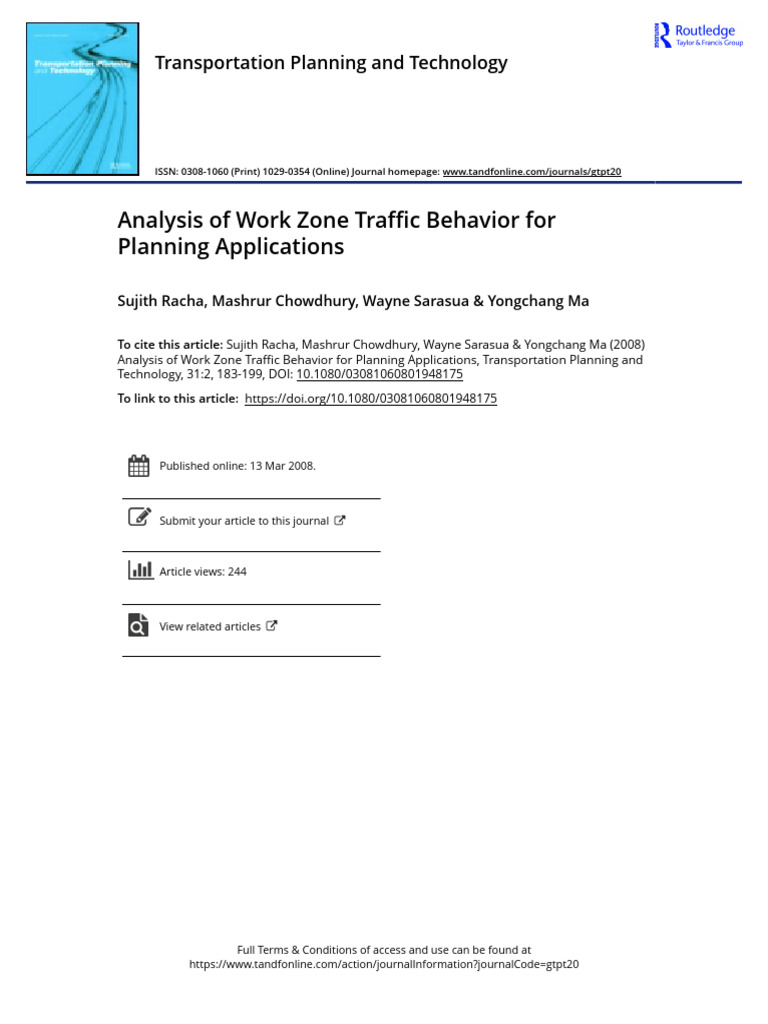 Analysis of Work Zone Traffic Behavior For Planning Applications | PDF ...