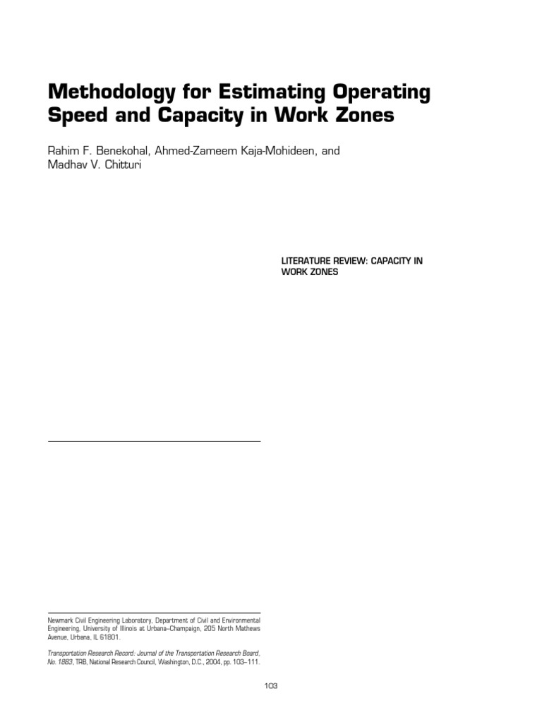 Methodology For Estimating Operating Speed and Capacity in Work Zones ...