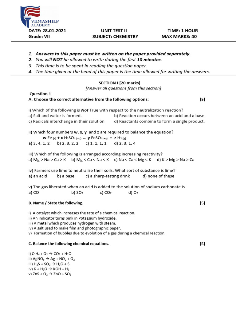 Grade 7 Chemistry (28.01.2021) | PDF | Acid | Hydrochloric Acid