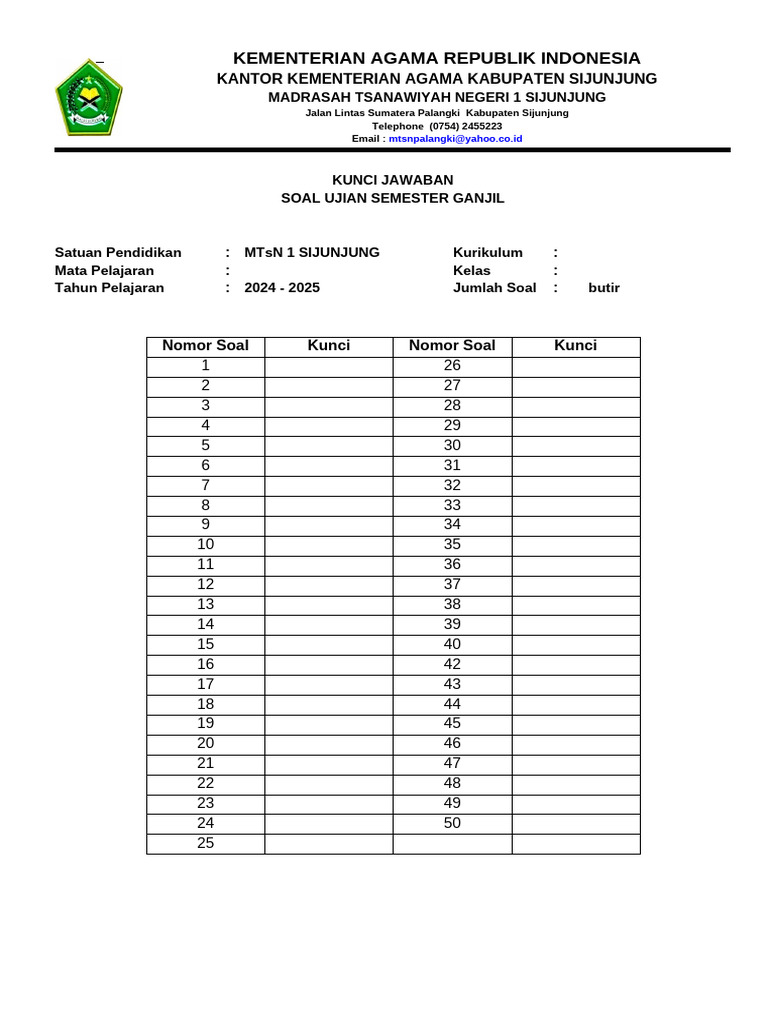 Contoh Format KUNCI SOAL-2 | PDF