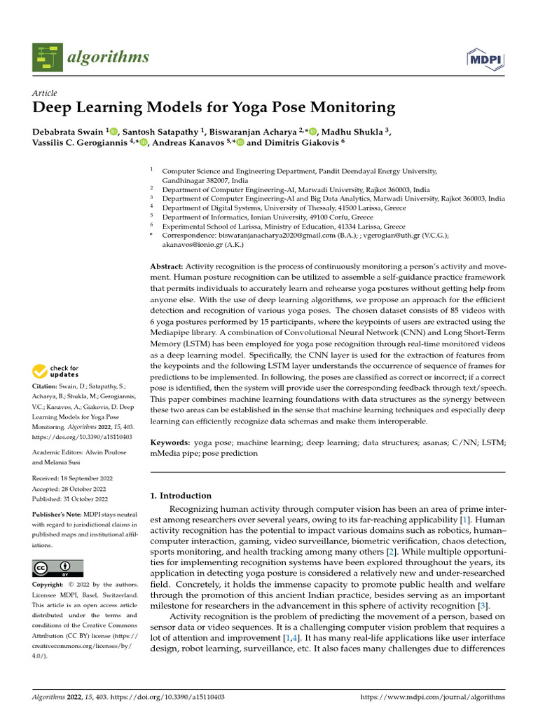 Deep Learning Models For Yoga Pose Monitoring | PDF | Deep Learning | Sensitivity And Specificity