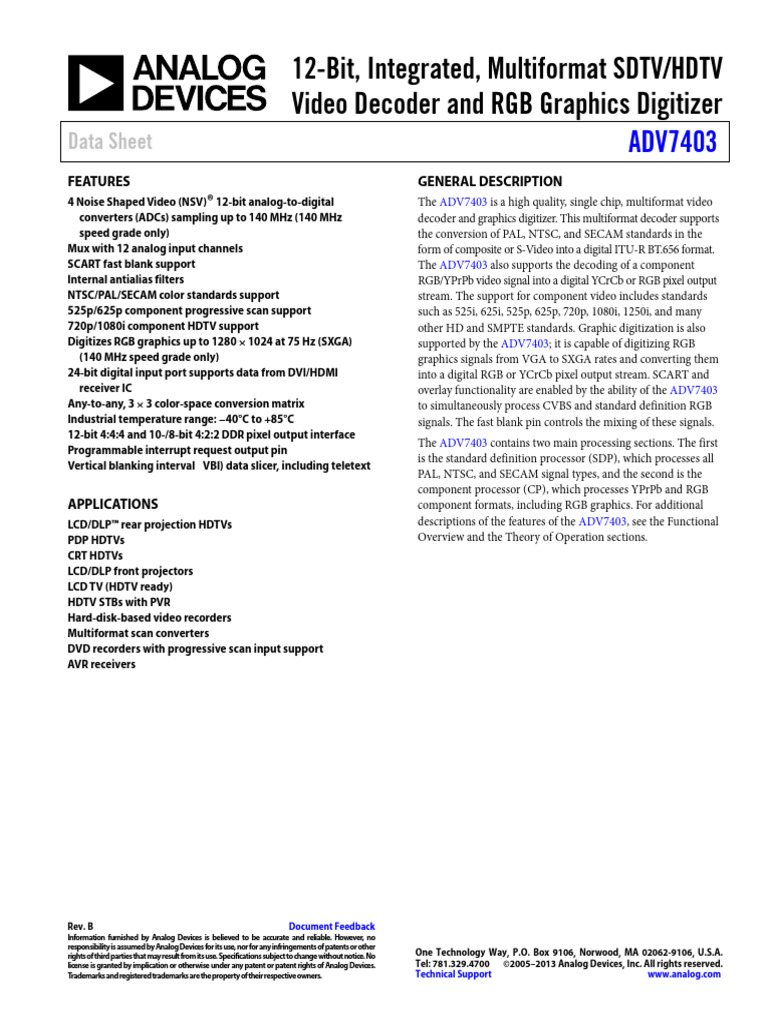 Adv7403 1 | PDF | High Definition Television | Video