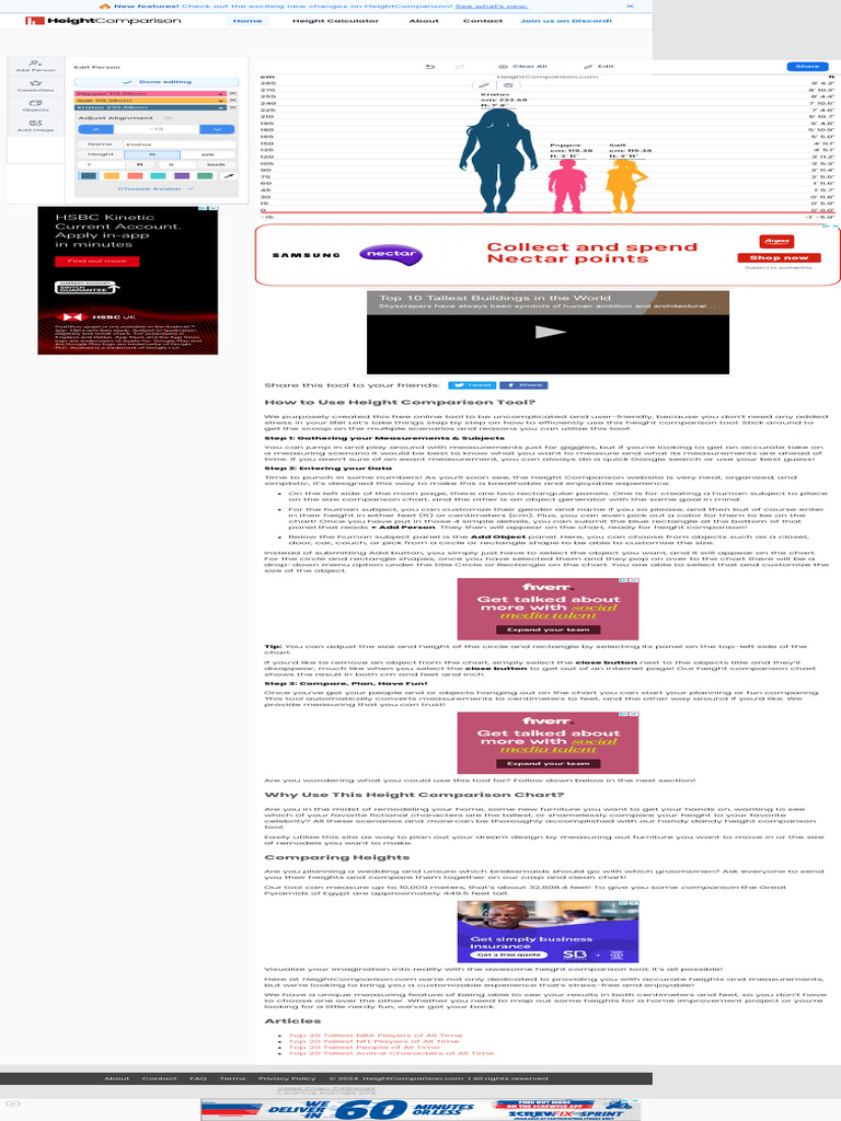 Height Comparison - Comparing Heights Visually With Chart | PDF ...
