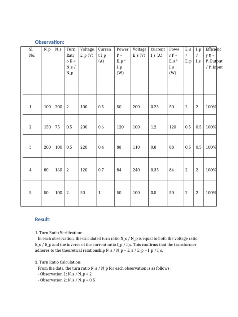 Transformer Observation and Result | PDF