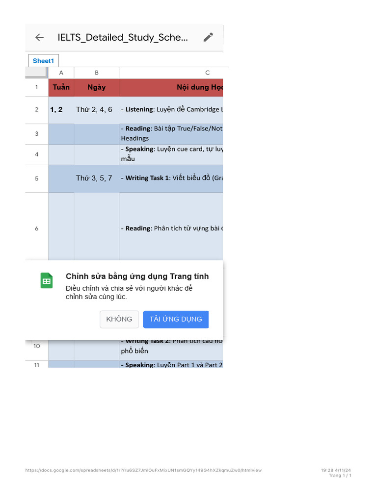 IELTS Detailed Study Schedule - Google Drive | PDF