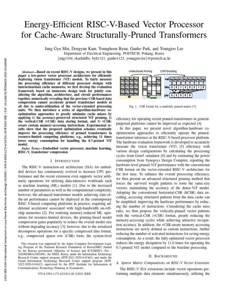 Energy-Efficient RISC-V-Based Vector Processor For Cache-Aware Structurally-Pruned Transformers ...