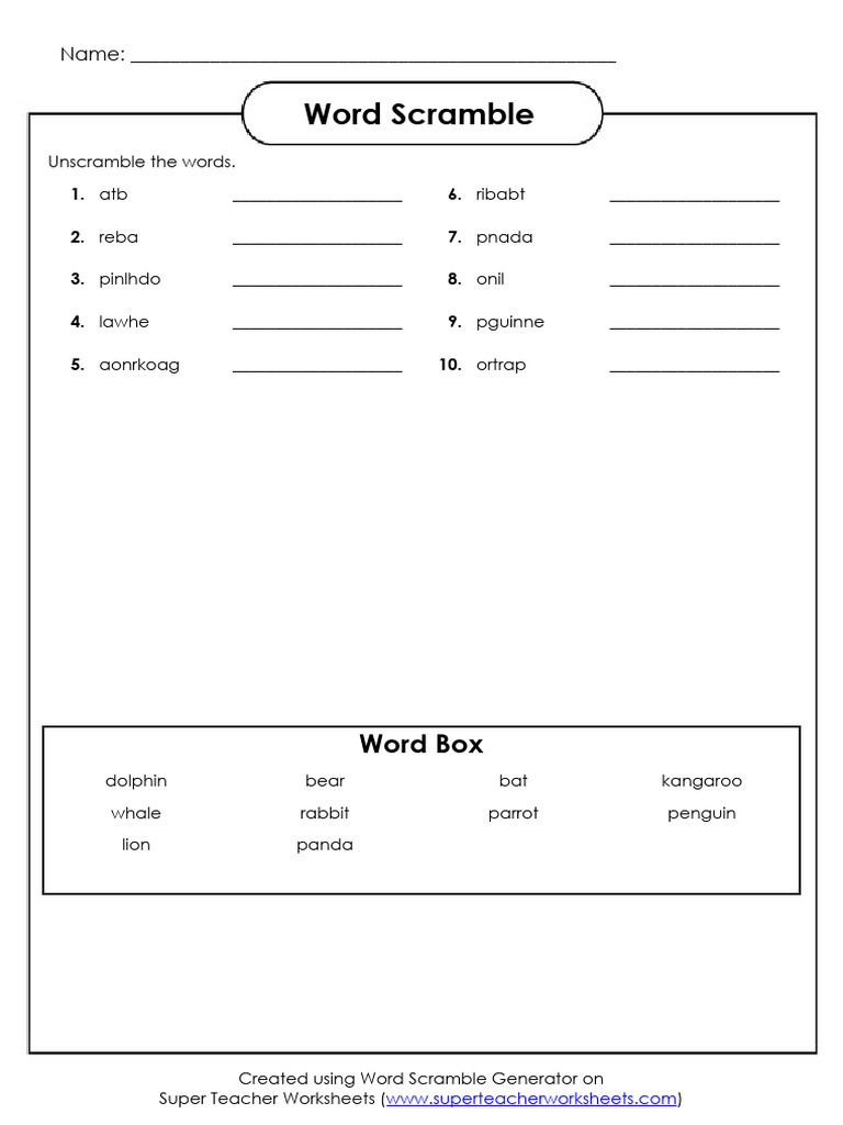 Animal Word Scramble Worksheet | PDF