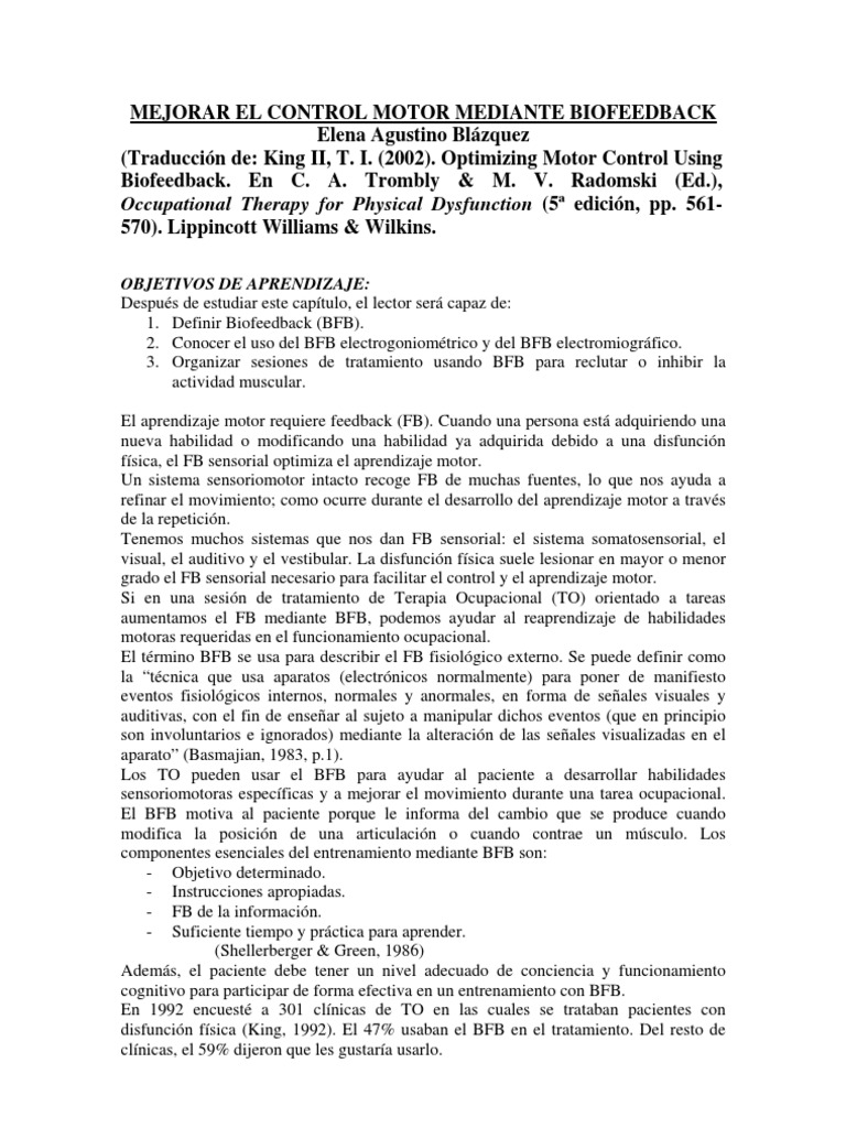 Biofeedback Elena Agustino Terapia Ocupacional | PDF | Electromiografia | Hombro