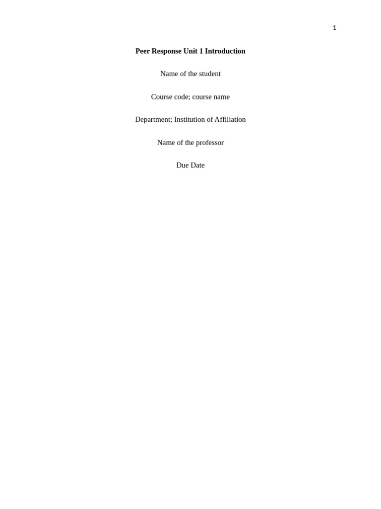 Peer Response Unit 1 Introduction - Edited | PDF | Nursing | Psychiatry