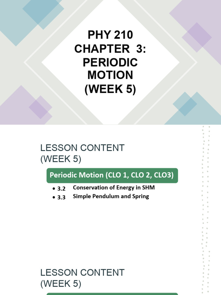 Phy210 Week 5 Chapter3 SHM | PDF | Oscillation | Pendulum