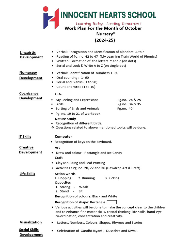 Nursery October Curriculum Plan | PDF | Human Communication | Cognition