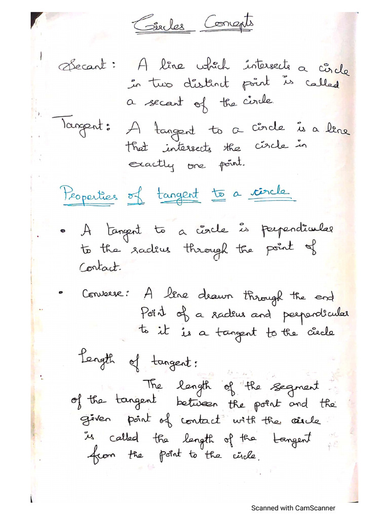 Circles Class 10 Concepts | PDF