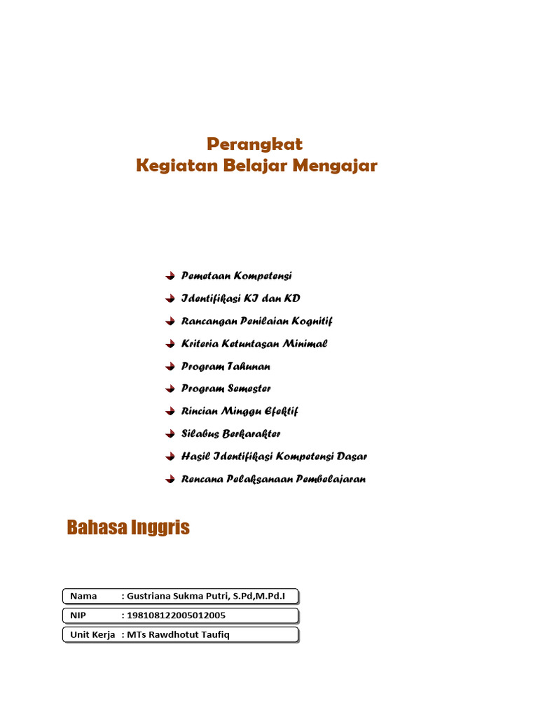 Rencana Pembelajaran Bahasa Inggris MTs IX | PDF | Karier & Perkembangan